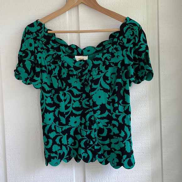 Maeve | Tops | Nwot Maeve Scalloped Green And Black Peplum Top With ...